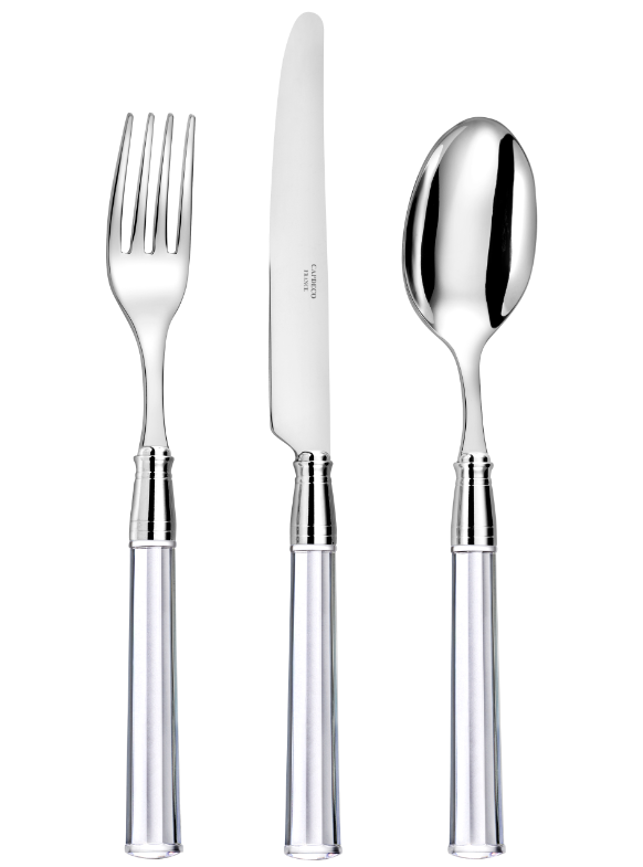 Couverts Doric Capdeco manches transparent, nouveau cristal!